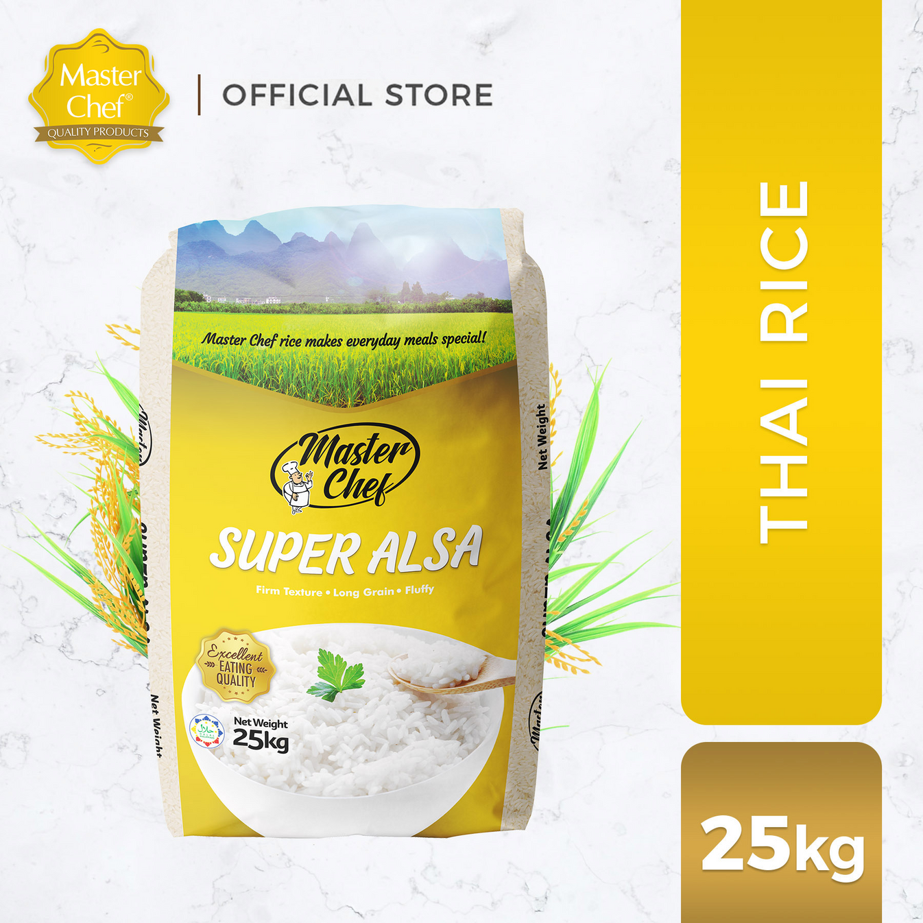 Master Chef Premium Thai Long Grain Rice 25kg Fried Rice, Maalsa, Buha